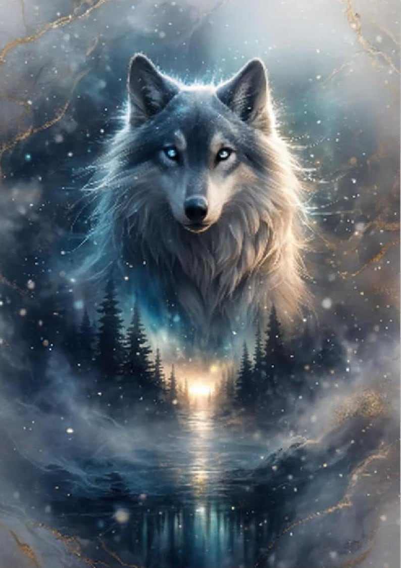 Mystical Wolf Poster, Fantasy Forest Scene, Nordic Decor - Etsy