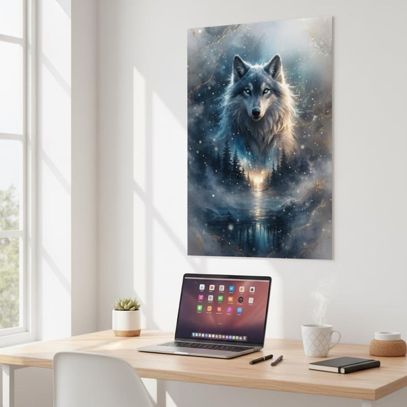 Mystical Wolf Poster, Fantasy Forest Scene, Nordic Decor - Etsy