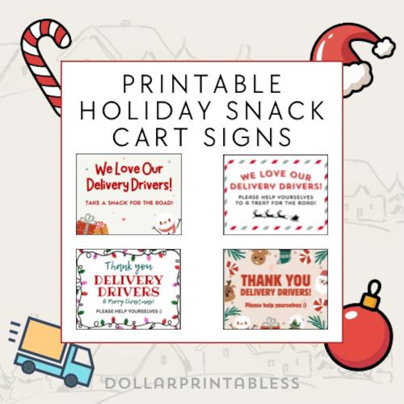 Holiday Delivery Driver Snack Cart Signs - Etsy