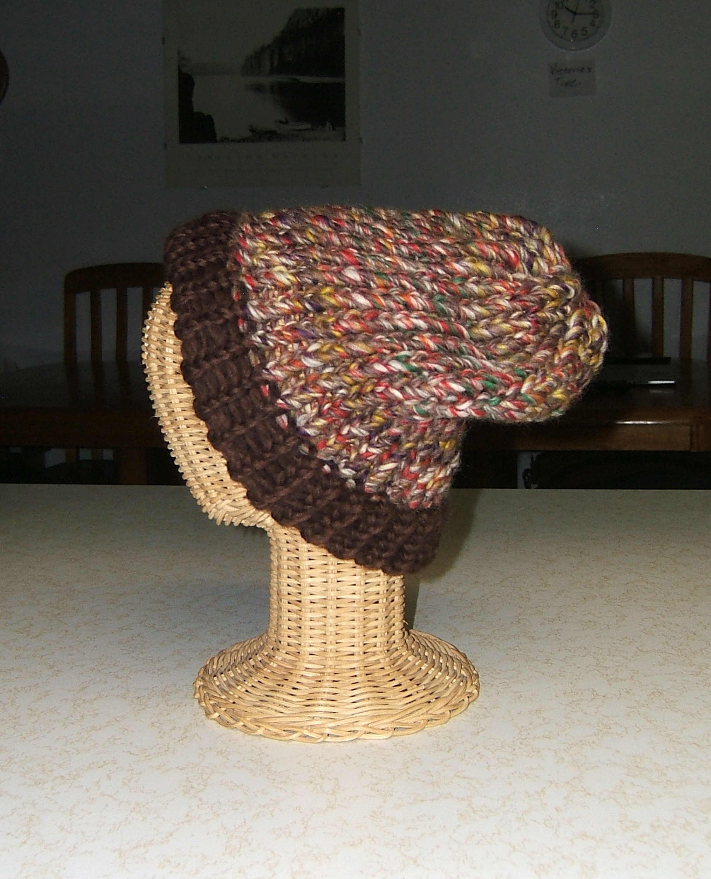 Knit Hat Stocking Cap Brown Folded Brim Multi Color Crown Wool Acrylic ...