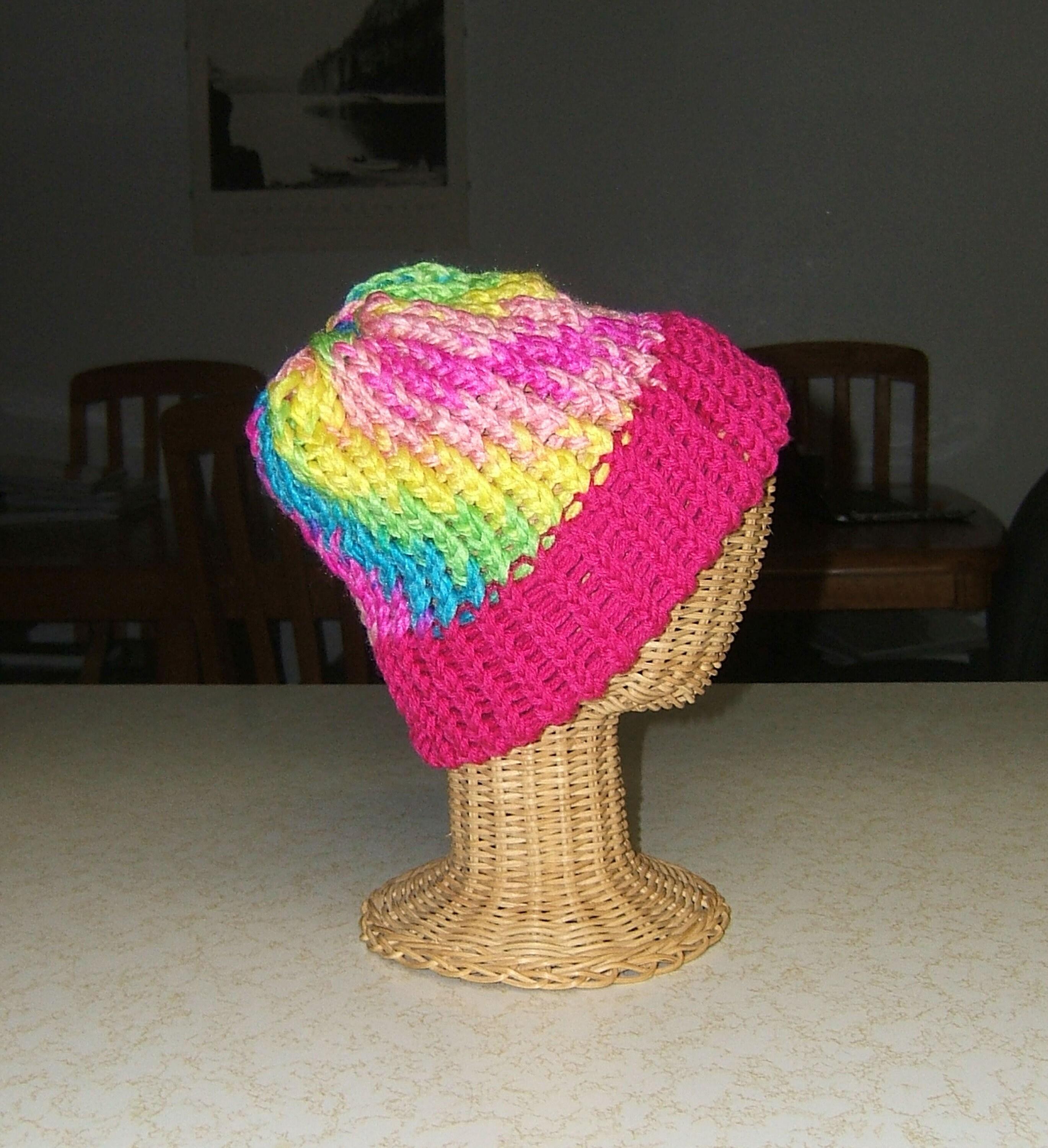 Juicy Rainbow Hat Knitted Cap Raspberry Folded Brim Brt Colors Upcycled ...