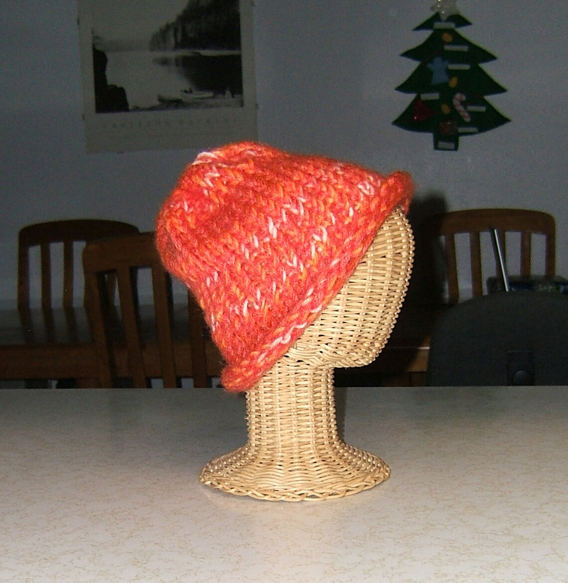 Tangerine Topper Knit Hat Upcycled Recycled Yarn Mohair 4 Plyacrylic ...