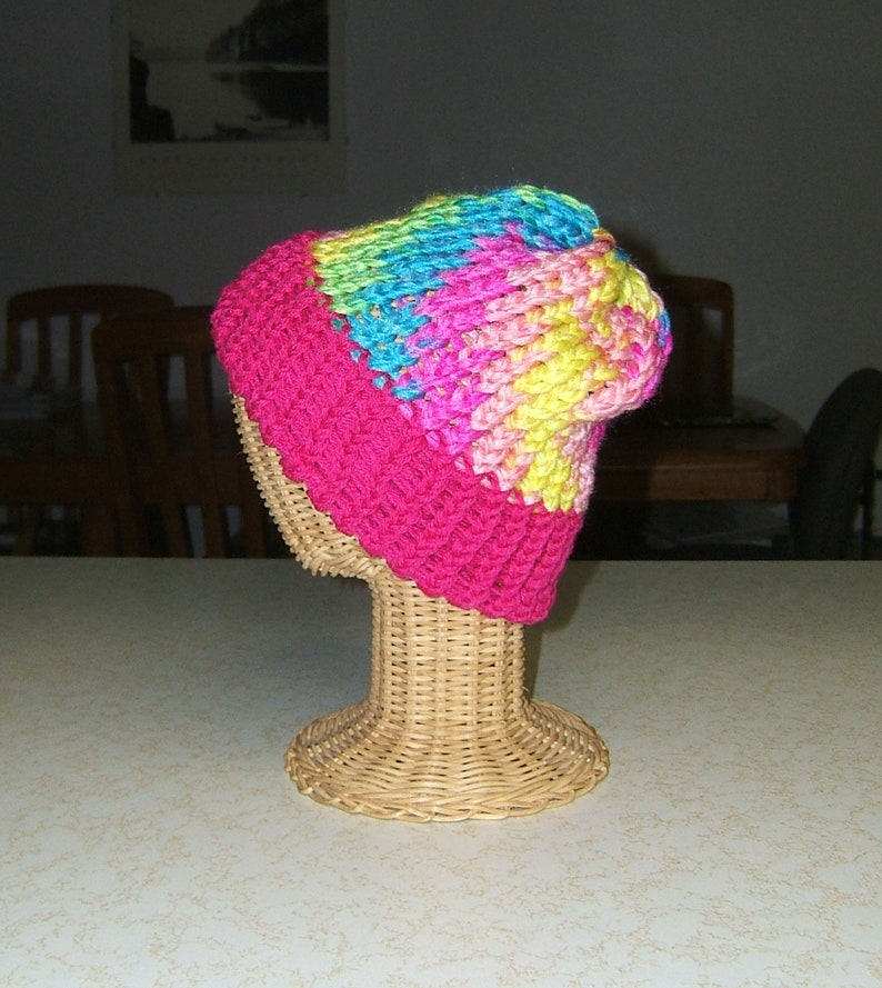 Juicy Rainbow Hat Knitted Cap Raspberry Folded Brim Brt Colors Upcycled ...