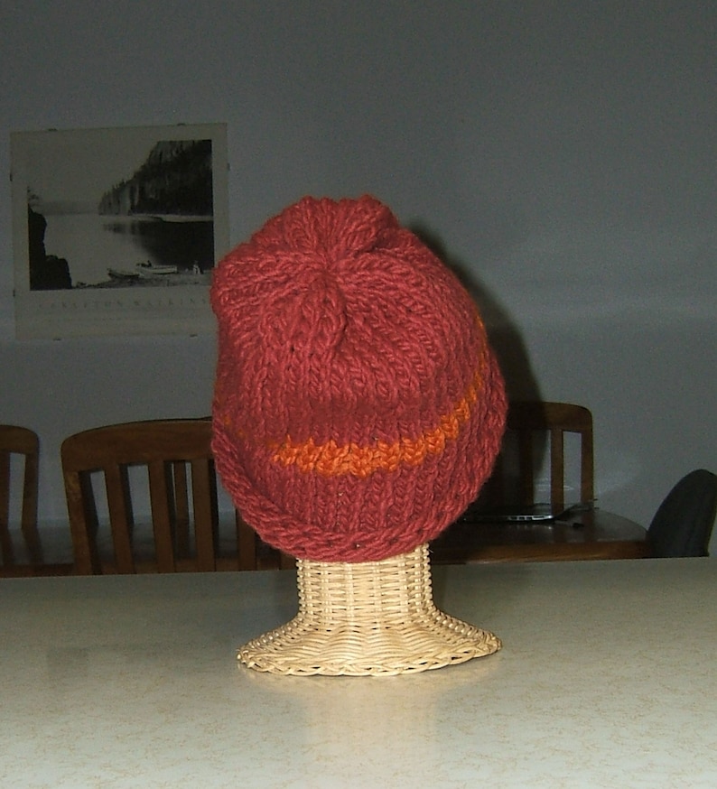 Hand Knit Chunky Wool Stocking Cap: Brown Orange Striped Brim (M/L) - Etsy