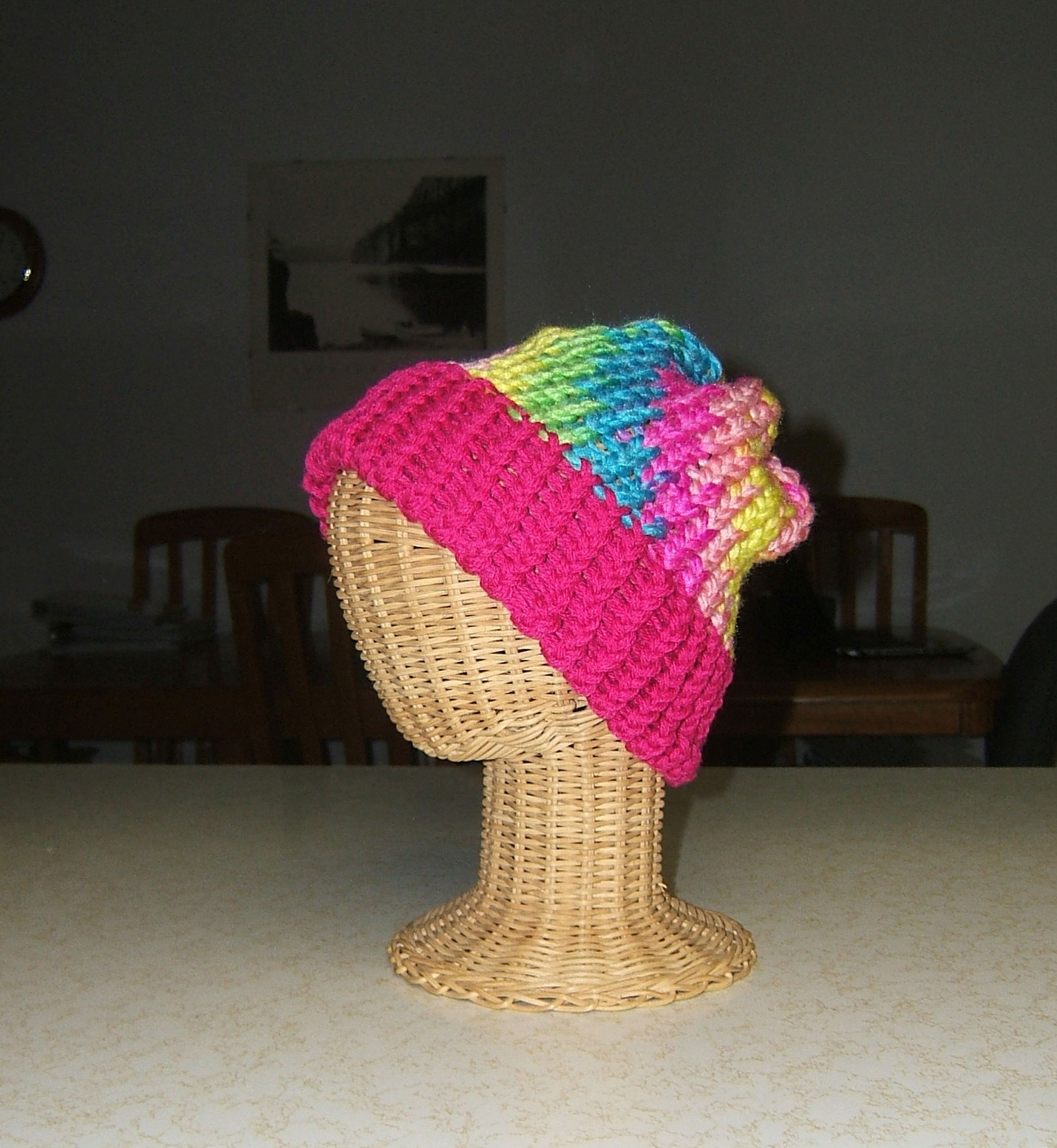Juicy Rainbow Hat Knitted Cap Raspberry Folded Brim Brt Colors Upcycled ...