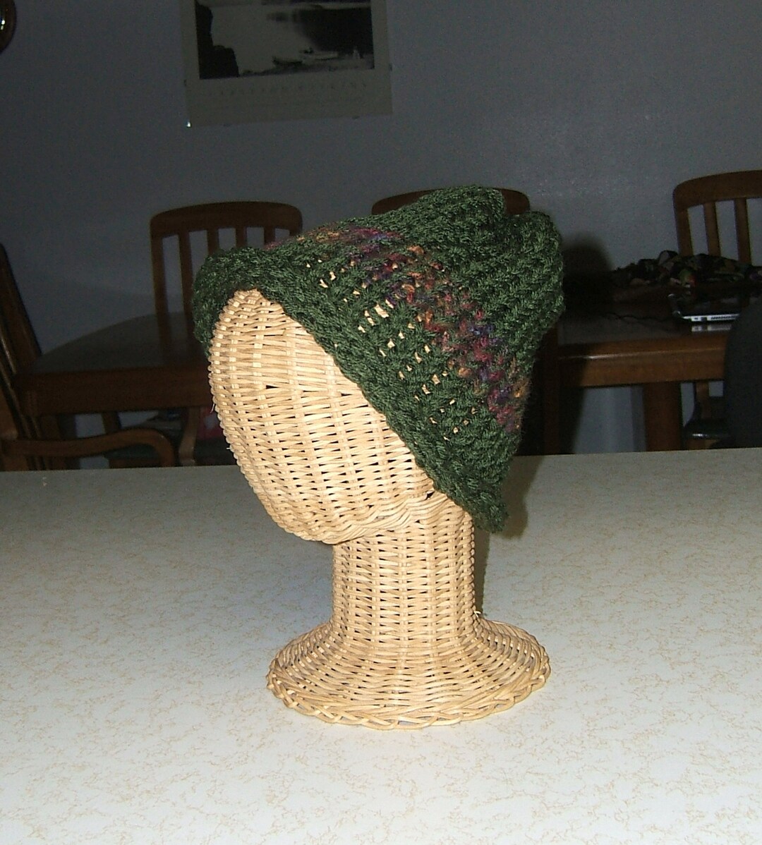 Knit Hat Stocking Cap Curled Brim Upcycled Yarn Dbl Strand Handmade ...