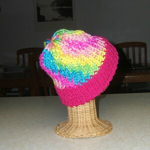 Juicy Rainbow Hat Knitted Cap Raspberry Folded Brim Brt Colors Upcycled ...