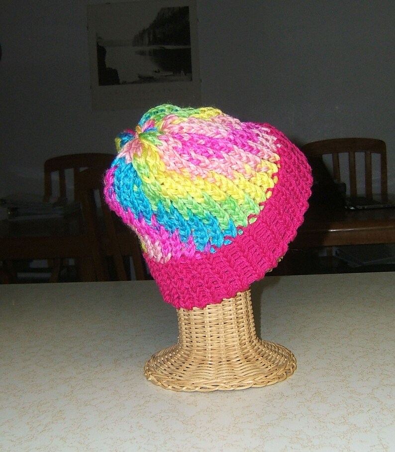 Juicy Rainbow Hat Knitted Cap Raspberry Folded Brim Brt Colors Upcycled ...