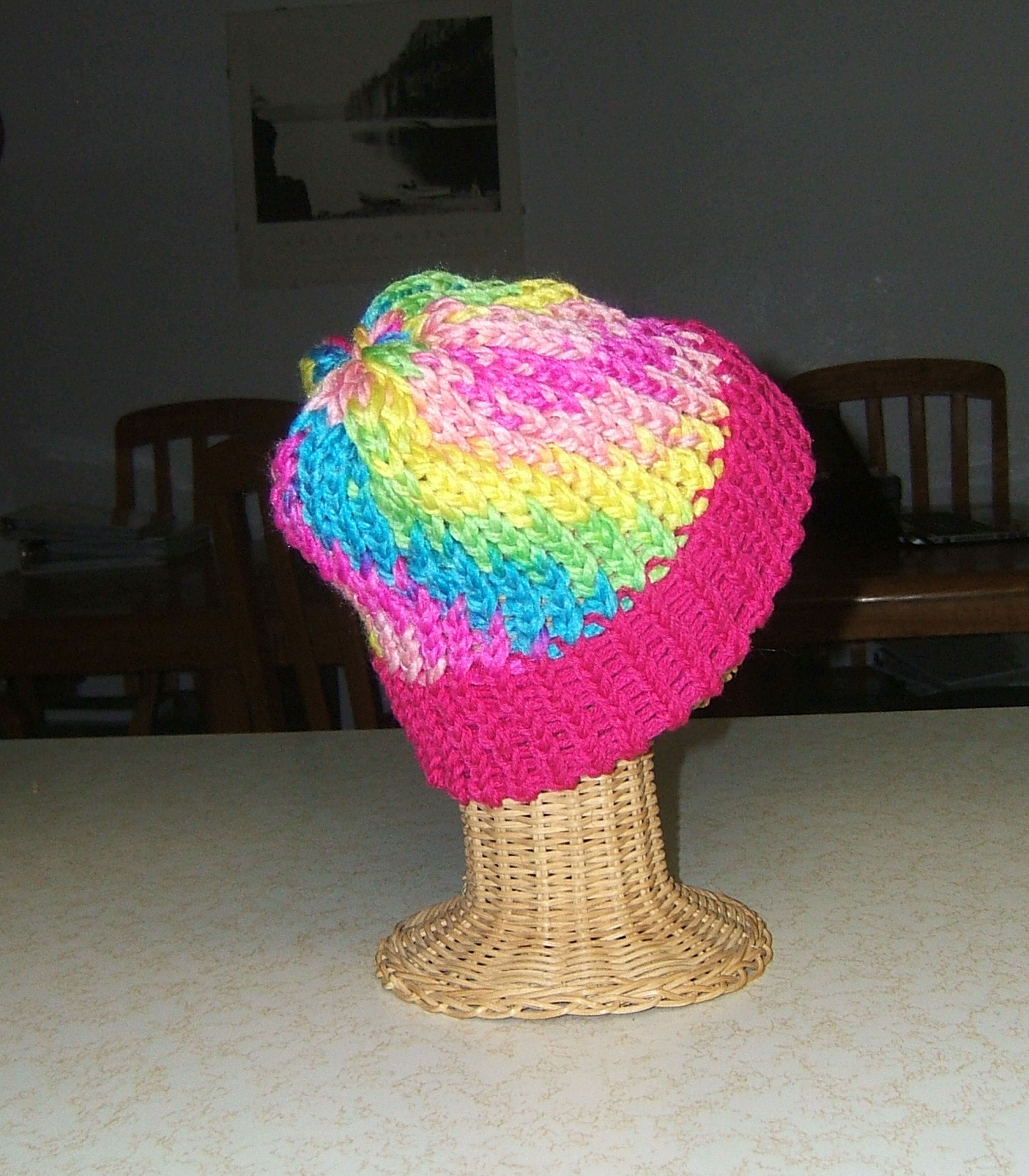 Juicy Rainbow Hat Knitted Cap Raspberry Folded Brim Brt Colors Upcycled ...