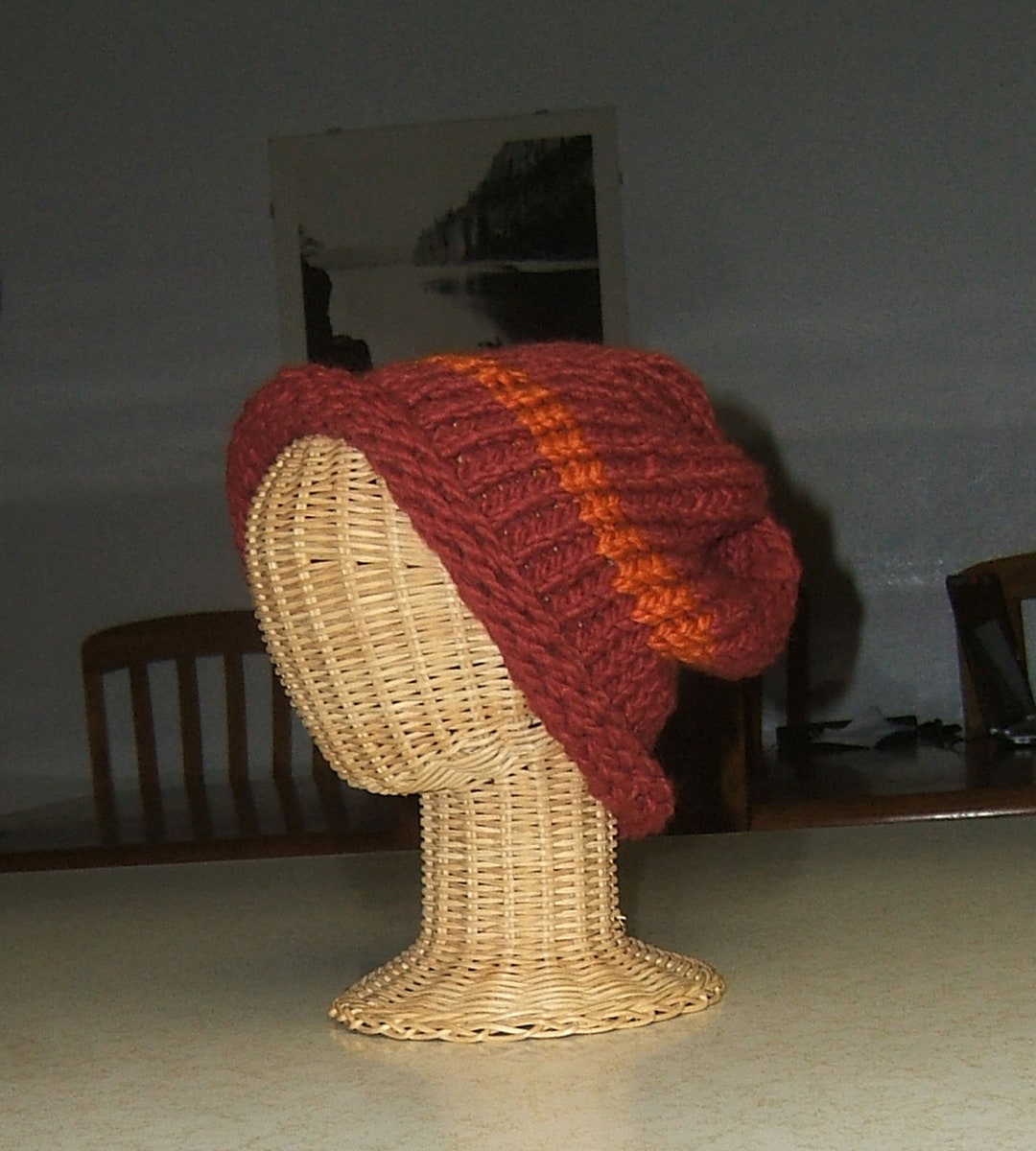 Hand Knit Chunky Wool Stocking Cap: Brown Orange Striped Brim (M/L) - Etsy