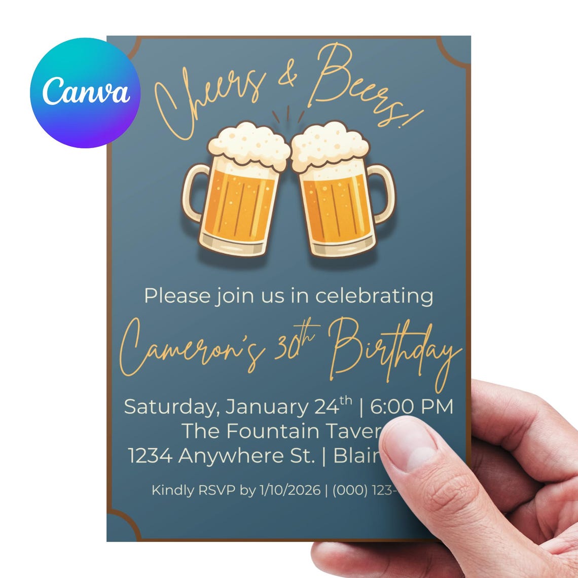 Cheers & Beers Birthday Invitation – Editable Canva Template, Beer ...