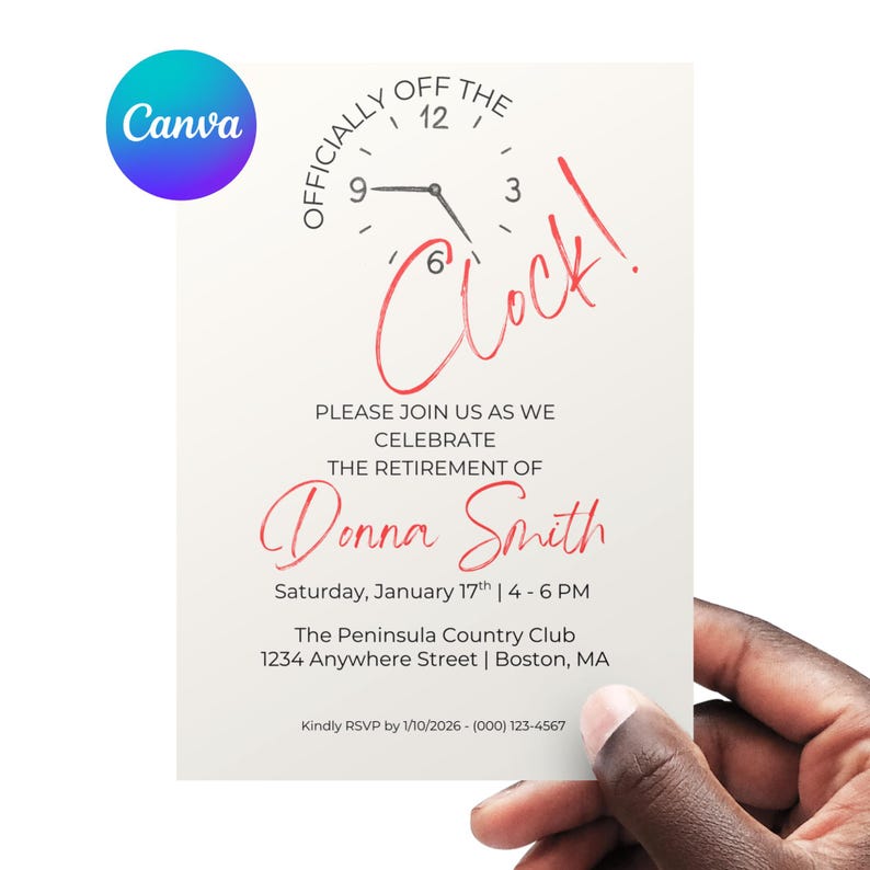 Off the Clock Retirement Party Invitation Template (digital Download ...