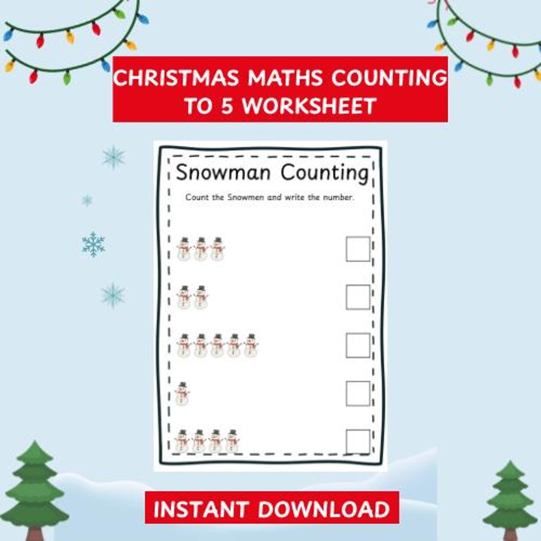 Snowman Counting Worksheet, Christmas Maths (digital Download) - Etsy