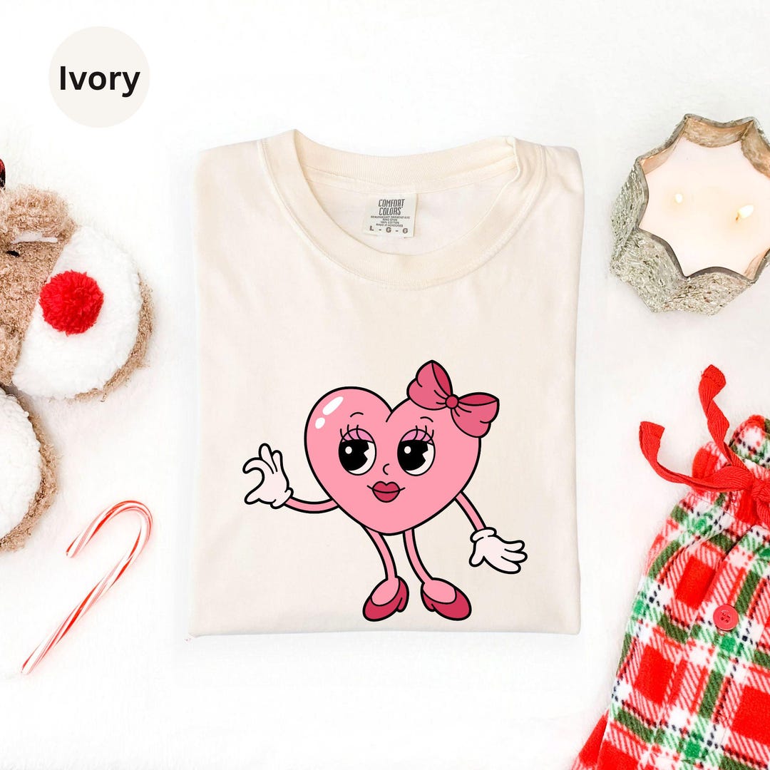 Cute Heart Character Shirt, Girly Valentine’s Day T-shirt, Pink Heart ...