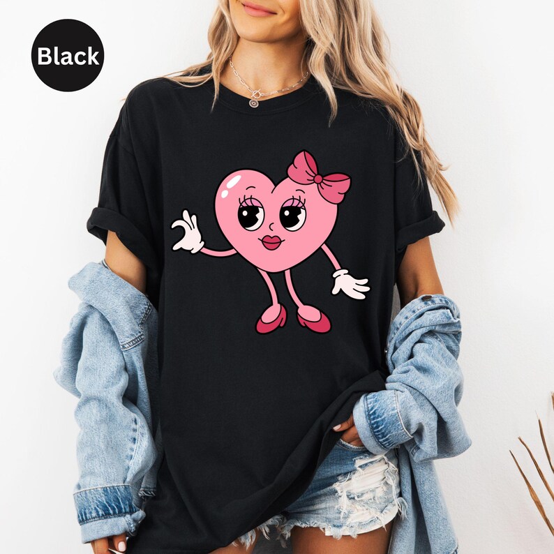 Cute Heart Character Shirt, Girly Valentine’s Day T-shirt, Pink Heart ...