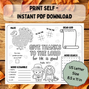Christian Thanksgiving Activity Placemat for Kids | Give Thanks to God ...