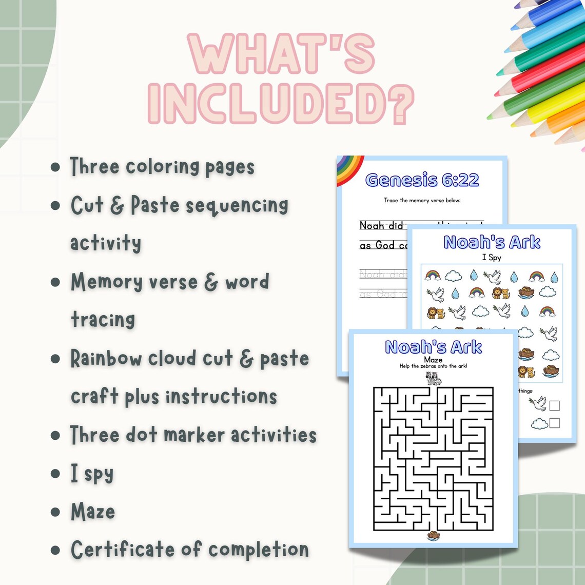 Noah's Ark Printable Activity Pack | 15+ Page Bible Lesson | Craft ...