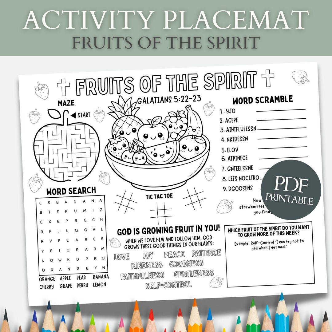 Fruits of the Spirit Activity Placemat – Christian Kids Printable - Etsy
