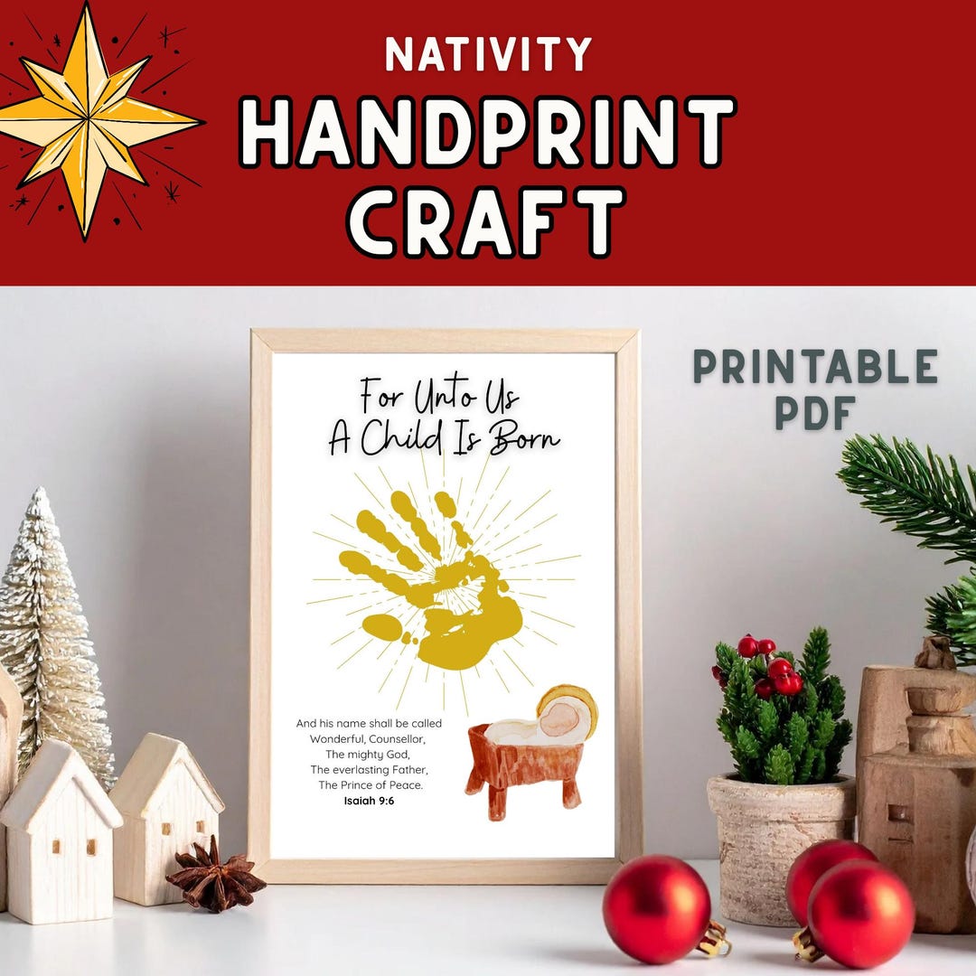 Christmas Handprint Craft Printable | Baby Jesus Manger Art | Isaiah 9: ...