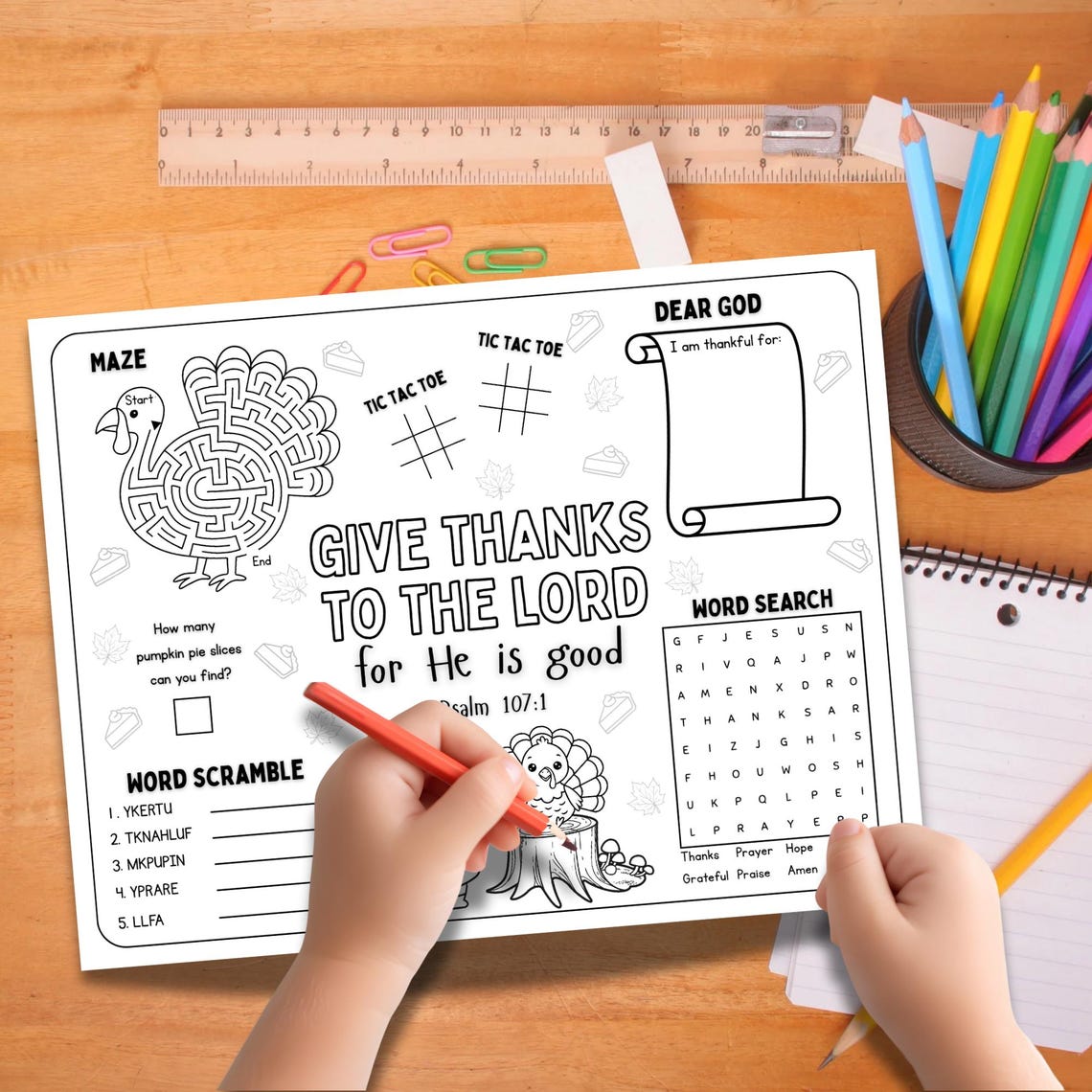 Christian Thanksgiving Activity Placemat for Kids | Give Thanks to God ...