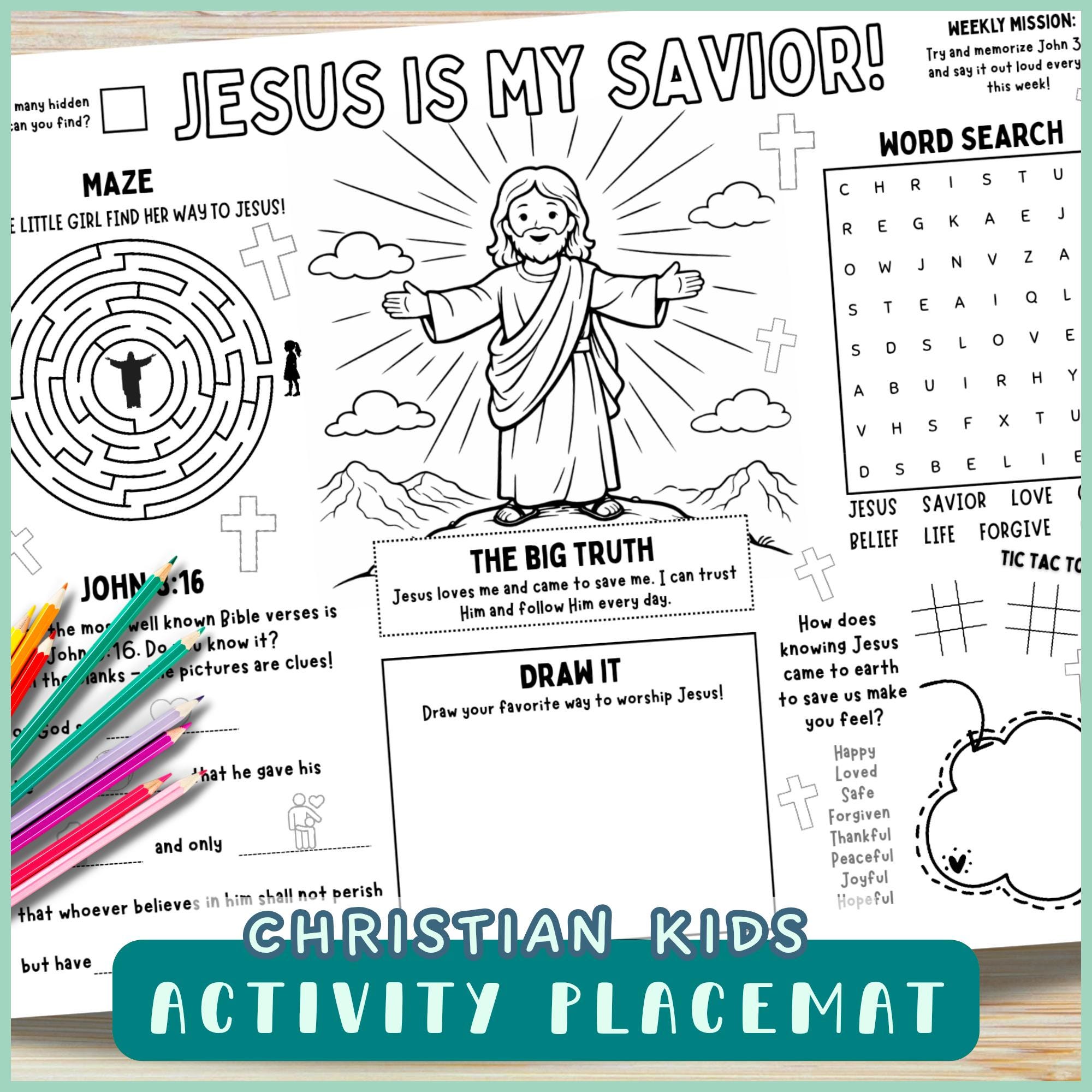 Printable John 3:16 Jesus is My Savior Activity Placemat - Gospel Bible ...