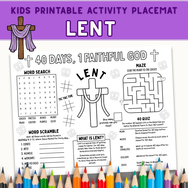 Lent Activity Placemat – Christian Kids Printable - Etsy