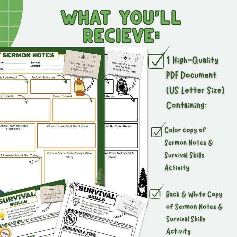 Kids Sermon Notes Printable | Camping Themed Church Activity for ...