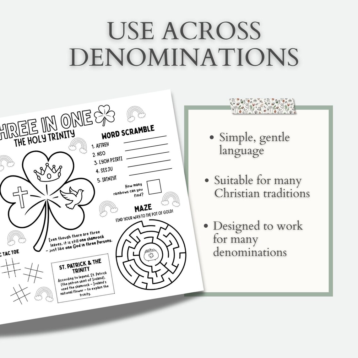 Printable Christian St Patrick's Day Activity Placemat – Holy Trinity ...