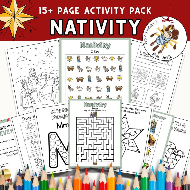 Nativity Activity Pack for Kids | Preschool Christmas Bible Worksheets ...