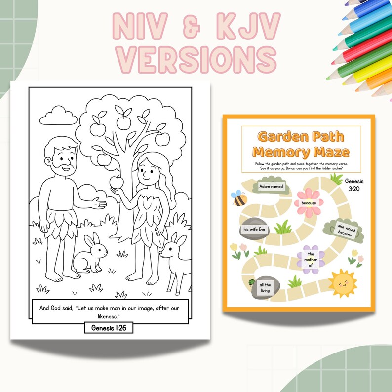 Adam & Eve Bible Activity Pack for Kids | Christian Preschool ...