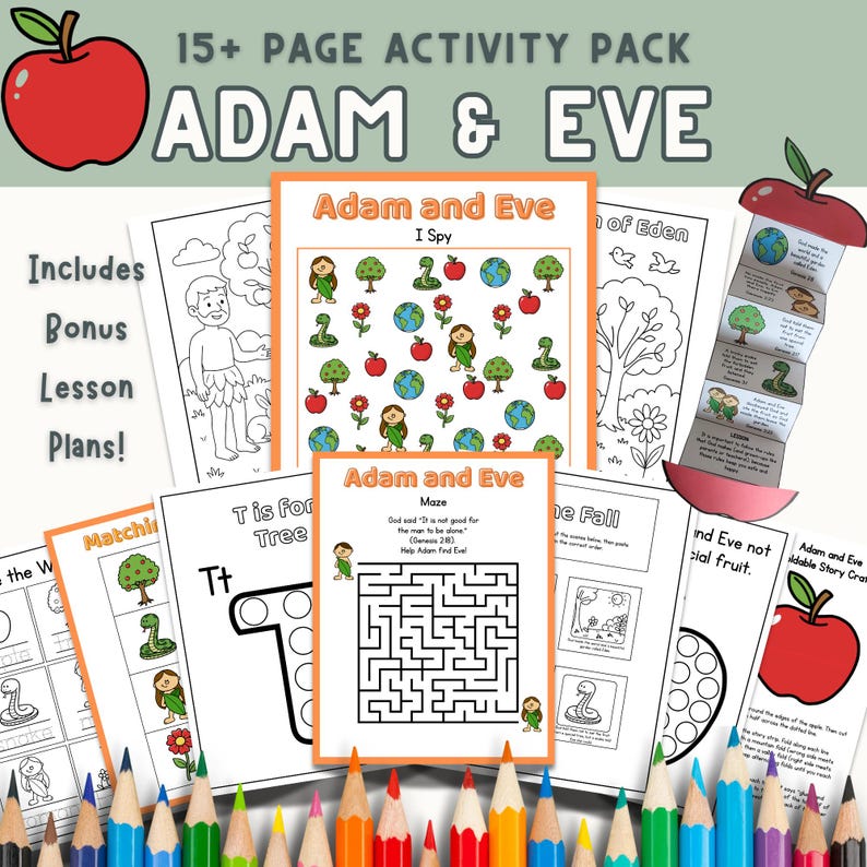 Adam & Eve Bible Activity Pack for Kids | Christian Preschool ...