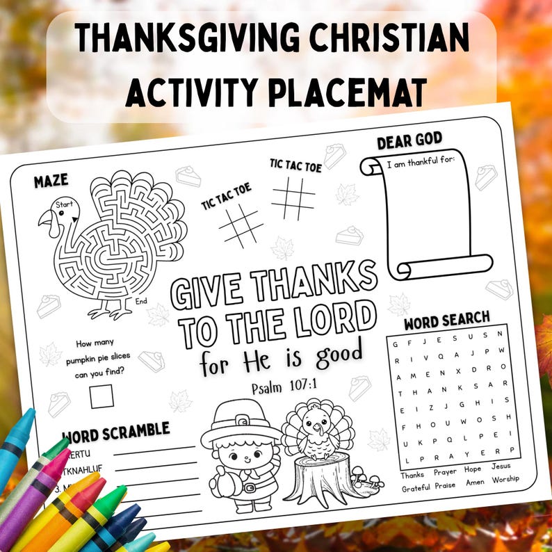 Christian Thanksgiving Activity Placemat for Kids | Give Thanks to God ...