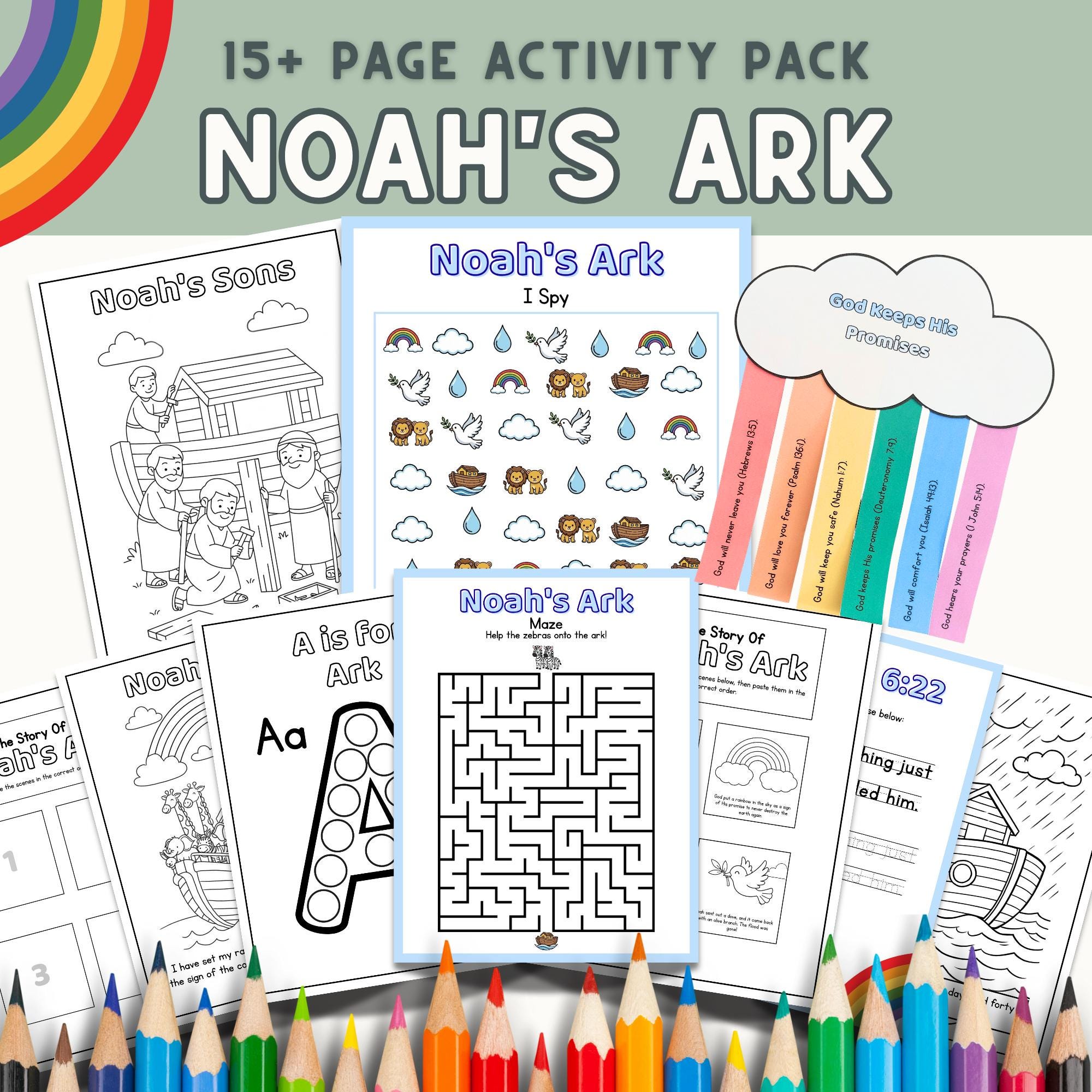 Noah's Ark Printable Activity Pack | 15+ Page Bible Lesson | Craft ...