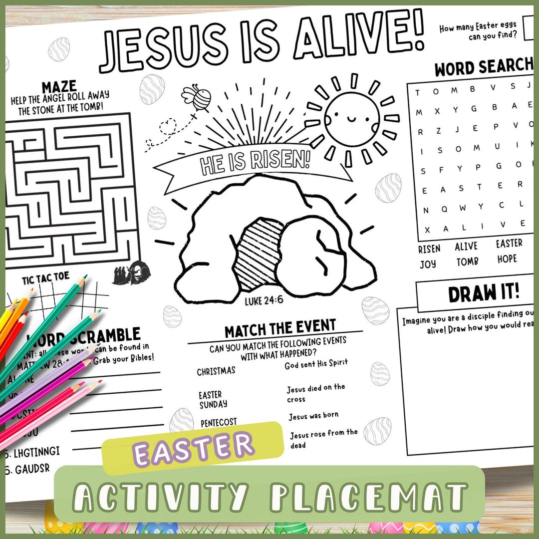 Printable Resurrection Sunday Easter Activity Placemat – He is Risen ...