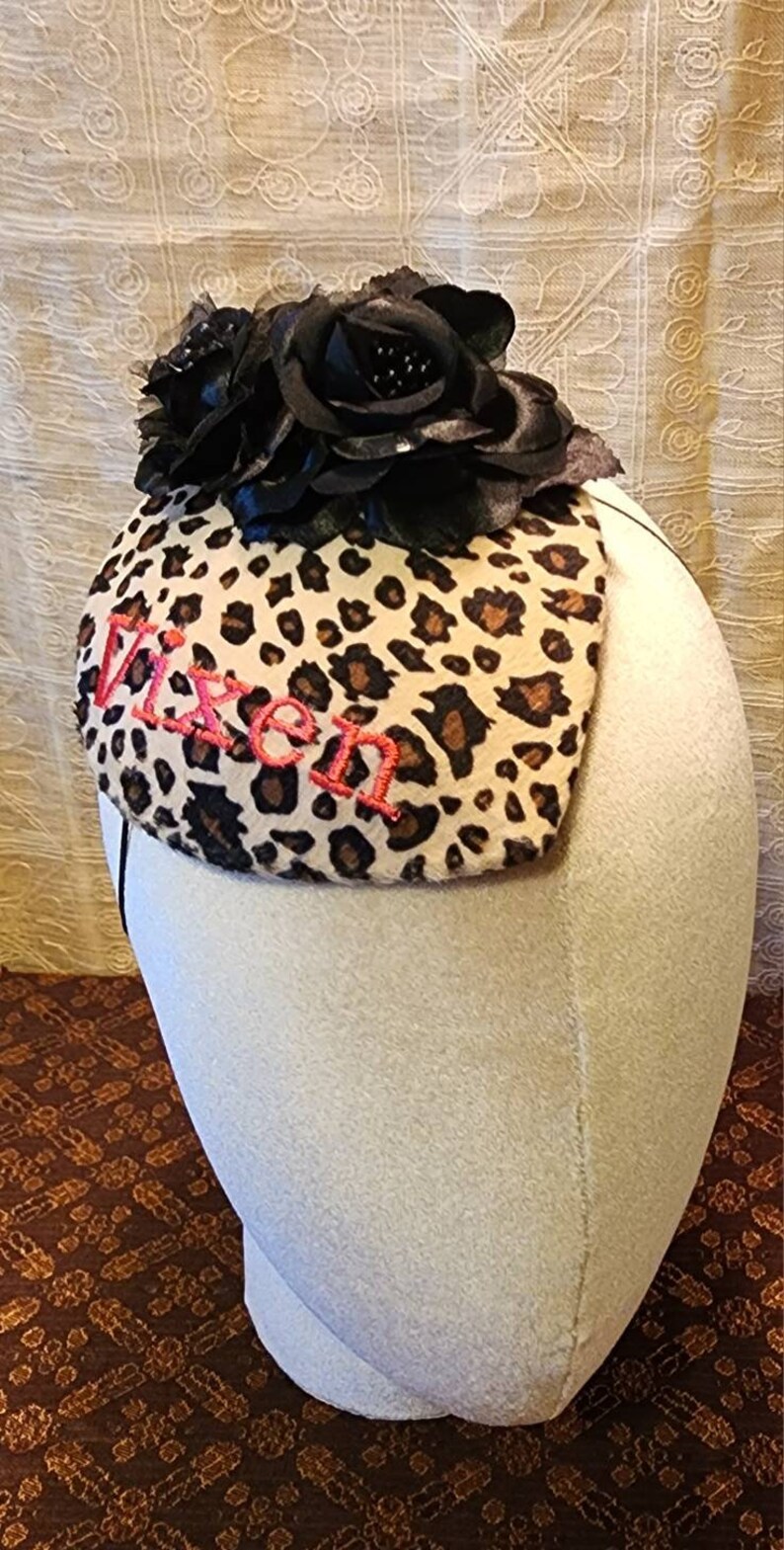 Vixen Leopard Hat Fascinator Cocktail Hat Black Roses - Etsy