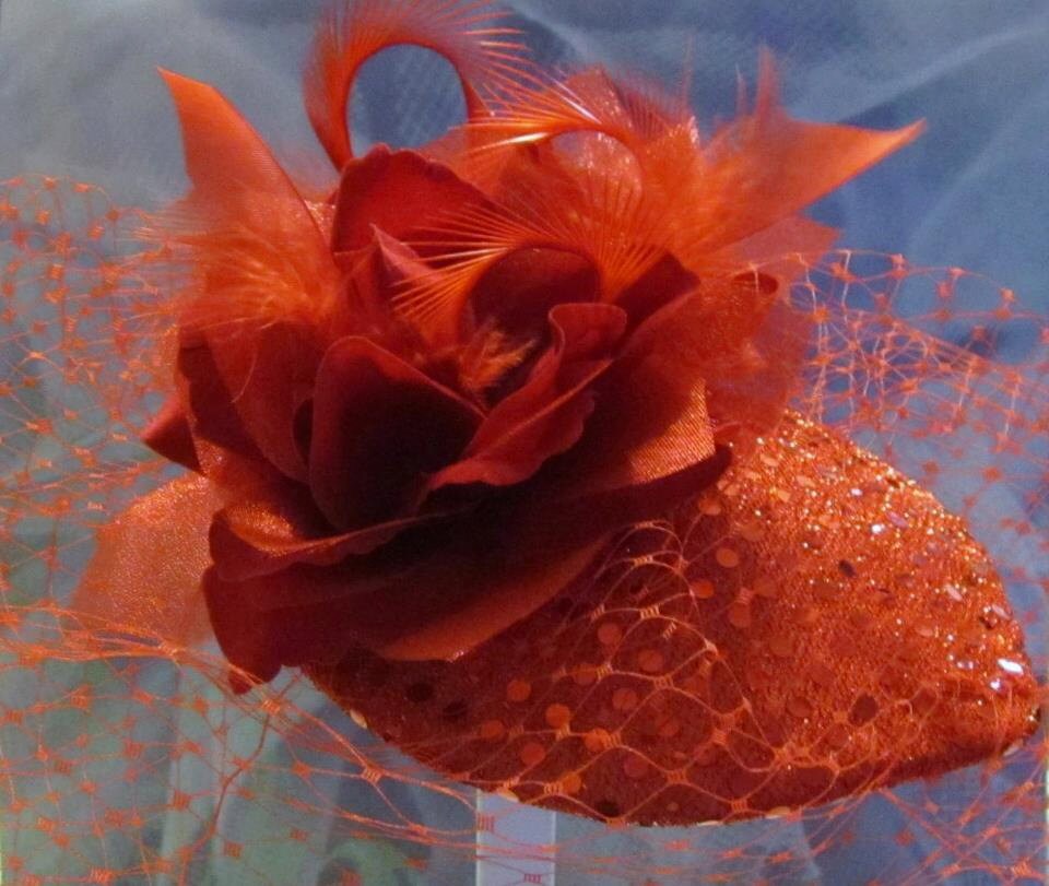 Sparkling Red Fascinator With Red Veiling. Red Cocktail Hat - Etsy