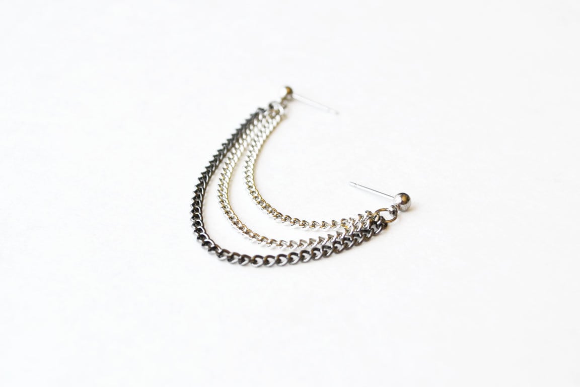 Silver and Black Triple Chain Double Pierce Cartilage Earring (single ...