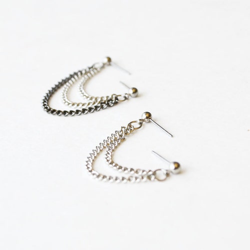 Silver and Black Chains Cartilage Lobe Double Pierce Earrings - Etsy