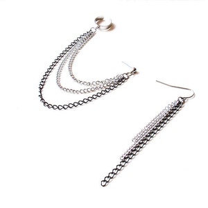 Silver and Black Triple Chain Cuff Earrings (pair) - Etsy