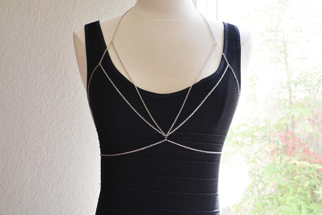 Silver Geometric Body Chain Bralette - Etsy