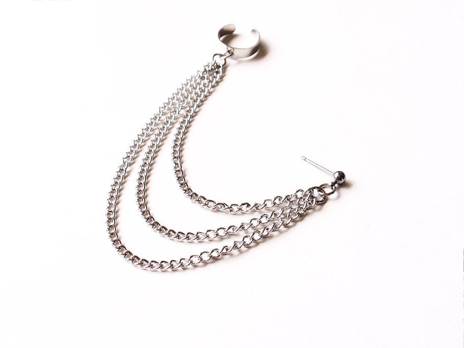 Silver Triple Chain Ear Cuff Earring (single-side) - Etsy