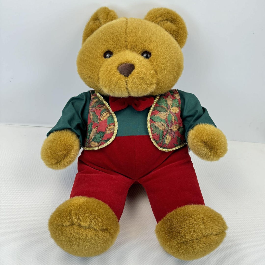 Vintage Commonwealth 1992 Christmas Teddy Bear With Festive Outfit Bow ...