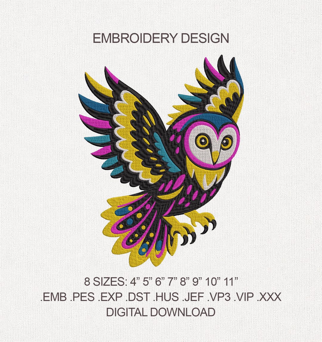Owl Fly Embroidery Design | Cute Owl Machine Embroidery File ...