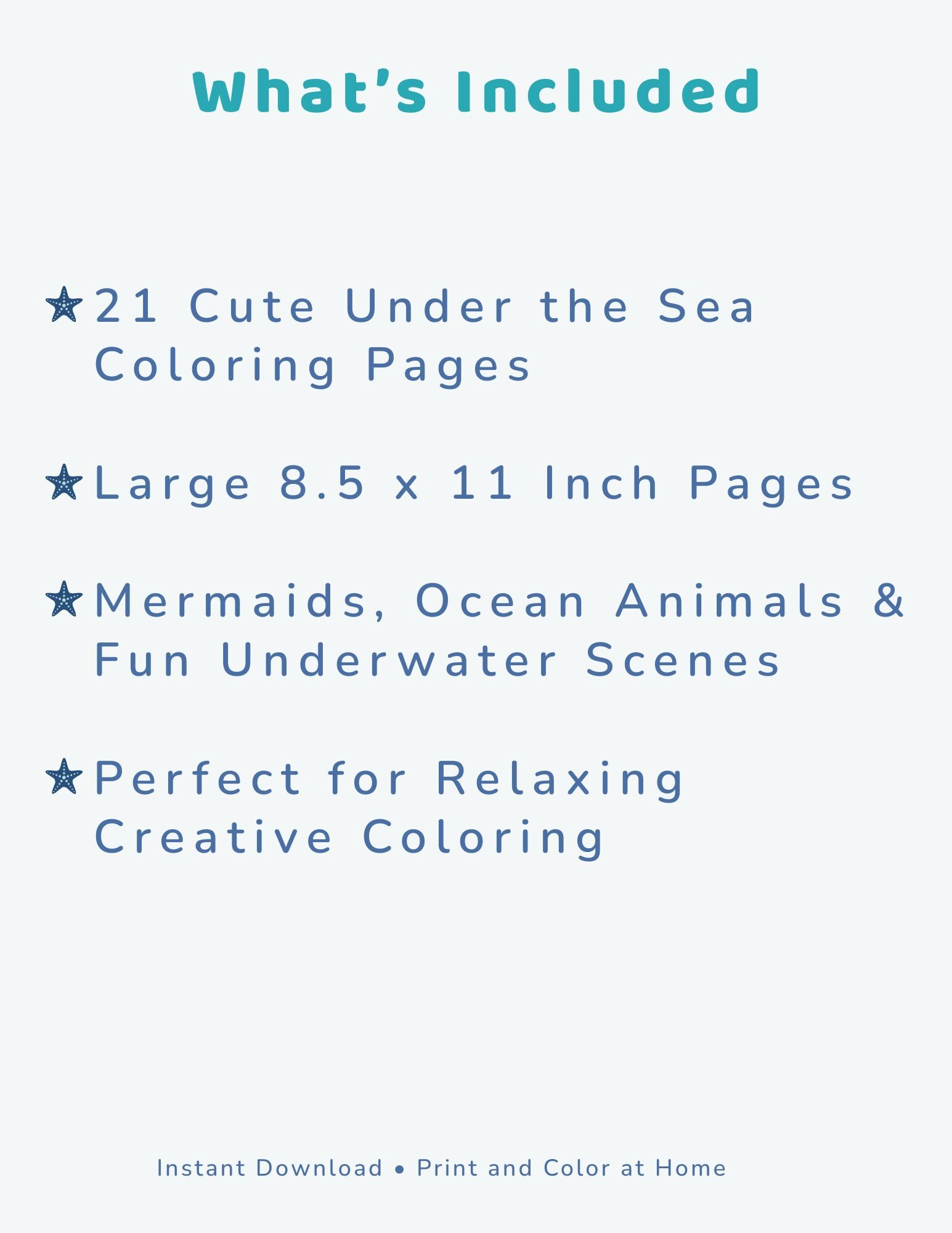 Under the Sea Coloring Book, 21 Ocean Animal & Mermaid Coloring Pages ...
