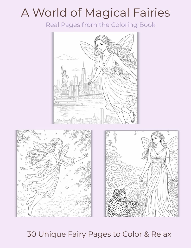 Fairy Coloring Book Printable PDF 30 Pages Fantasy Relaxation Adult - Etsy