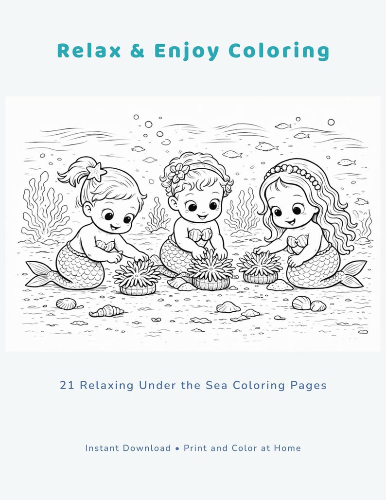 Under the Sea Coloring Book, 21 Ocean Animal & Mermaid Coloring Pages ...