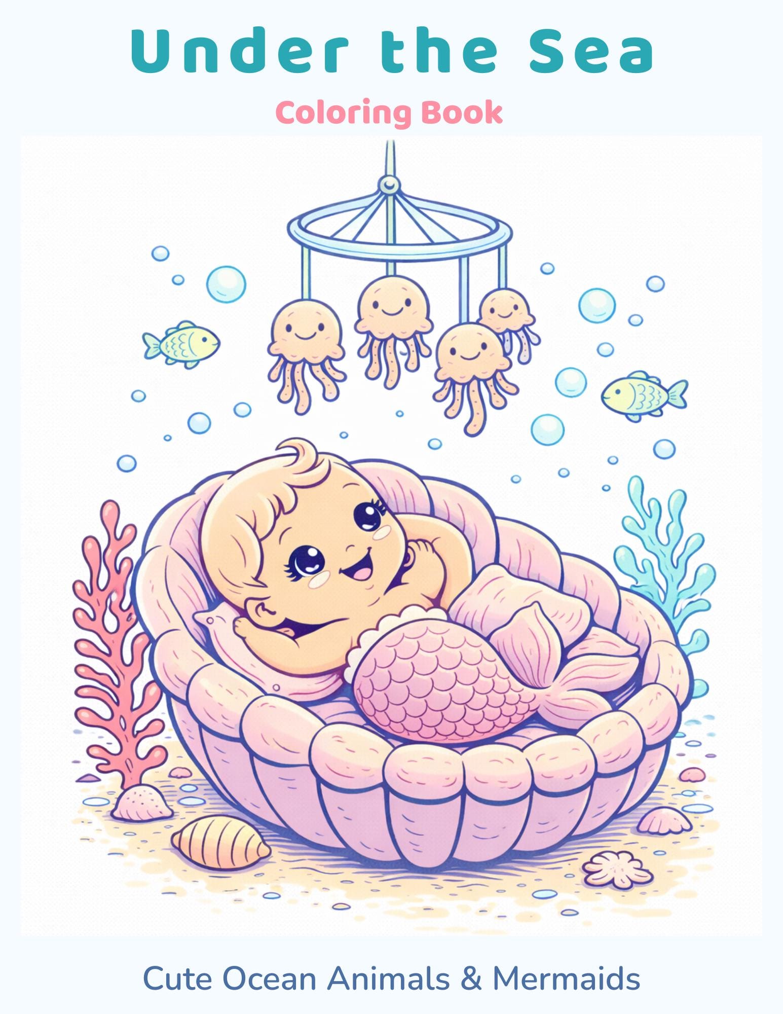 Under the Sea Coloring Book, 21 Ocean Animal & Mermaid Coloring Pages ...