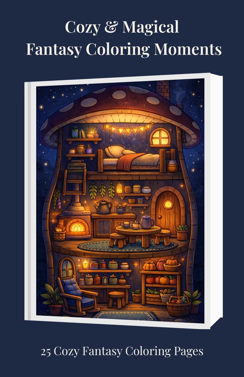 Cozy Fantasy Coloring Book – Magical Cottagecore Scenes, Printable PDF ...