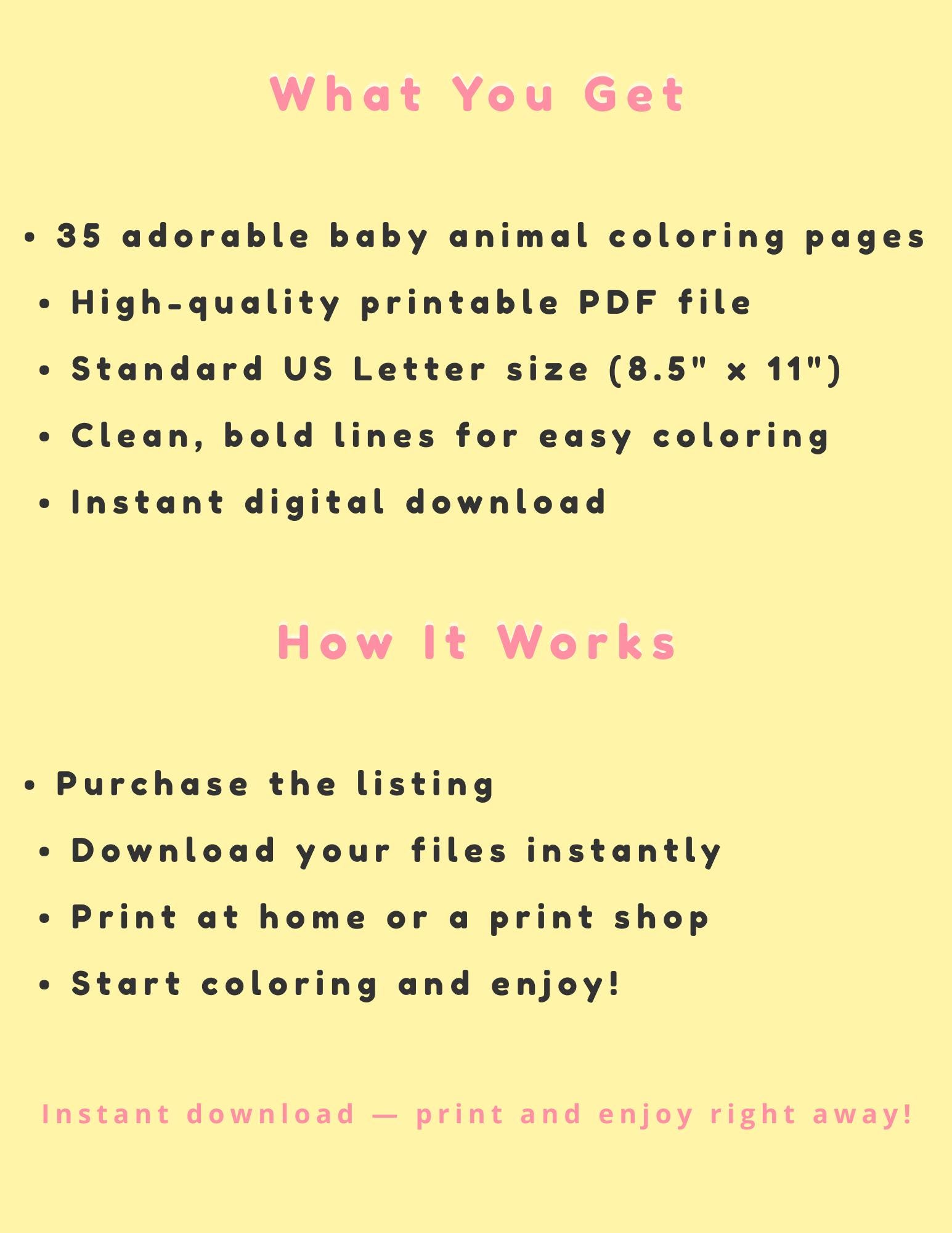 Baby Animal Coloring Book Printable PDF, 35 Easy Coloring Pages - Etsy