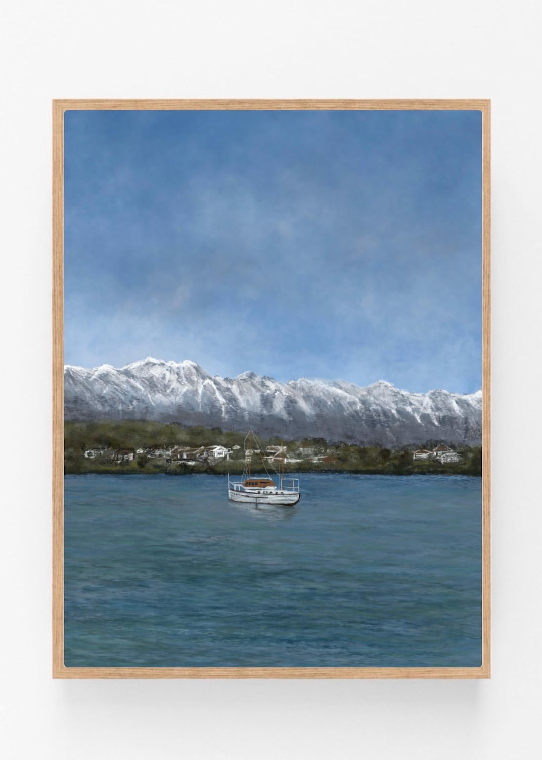 New Zealand Lake Watercolor Print | Queenstown Nature Art (digital ...